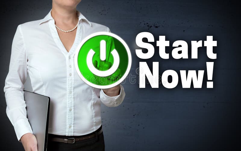 Start Now Concept Touchscreen is Shown by Businesswoman Stock Image ...