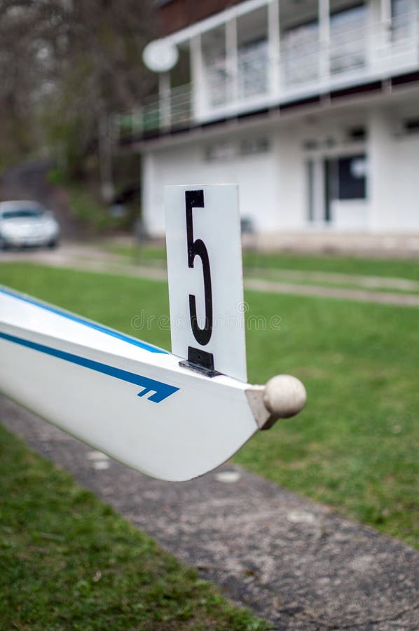 Number 5 on a Sign on a Racing Rowing Boat Standing on the Shore in ...
