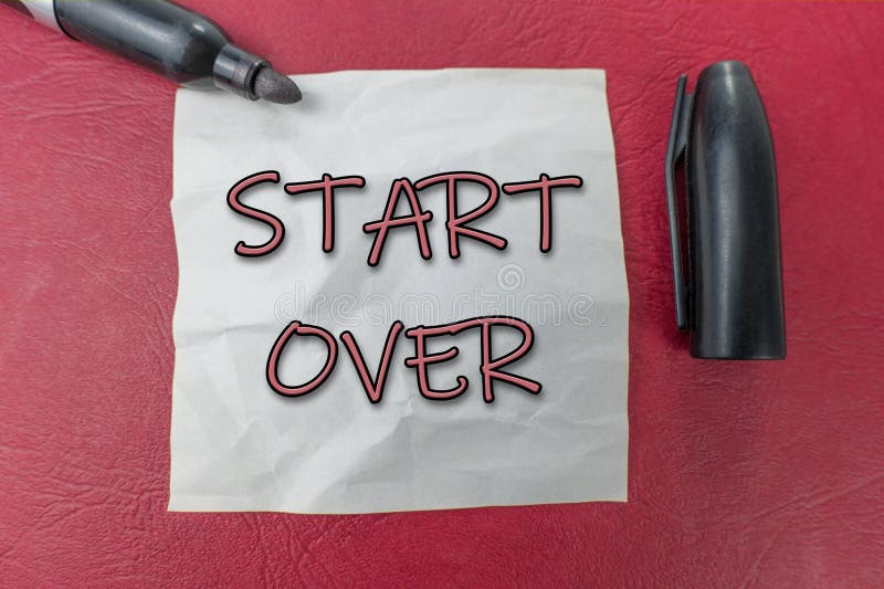 Start Over Written on a Crumpled Paper with a Pen on Red Background ...