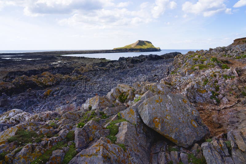 Start Point of the Causeway To Worms Head Stock Photo - Image of ...