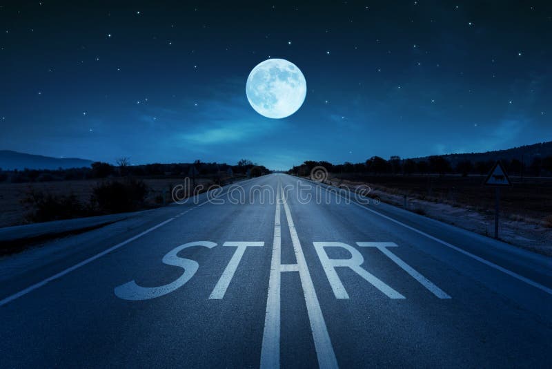 Start Point on Wooden Floor Against Beautiful Sunset. Stock Photo ...