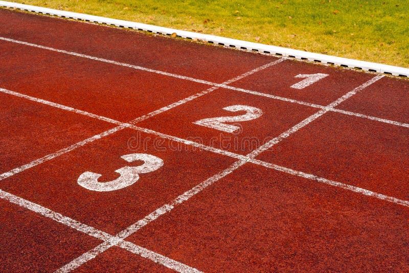 Start Points with Numbers on Athlete Track in Stadium Stock Photo ...