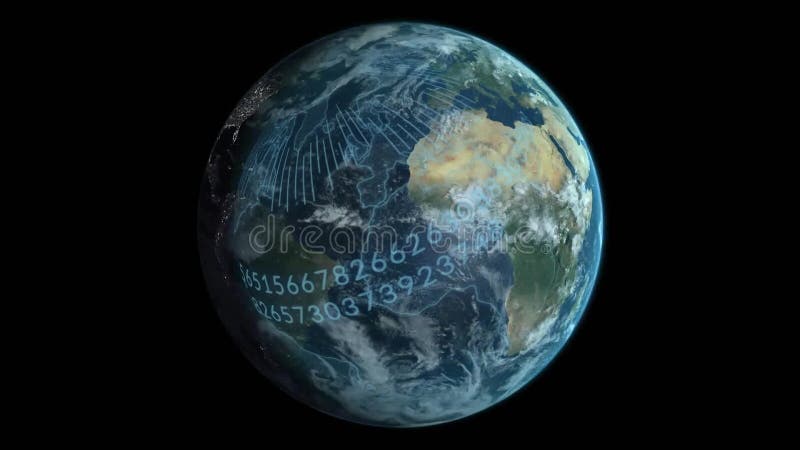 Upon Start, Rotating Earth Showing Shifting Grid and Streaming Numerals ...