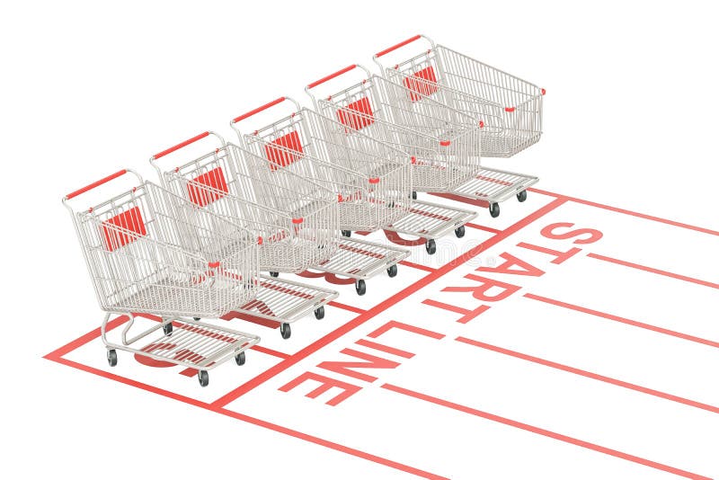 Start Sale and Discount Concept. Shopping Carts on the Start Lin Stock ...