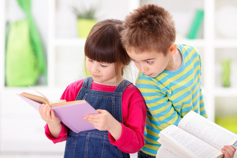Little Children Reading Books Stock Photo - Image of elementary, youth ...