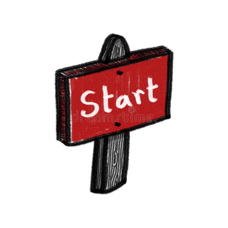 Start Wooden Sign Cartoon on White Background Stock Photo - Image of ...