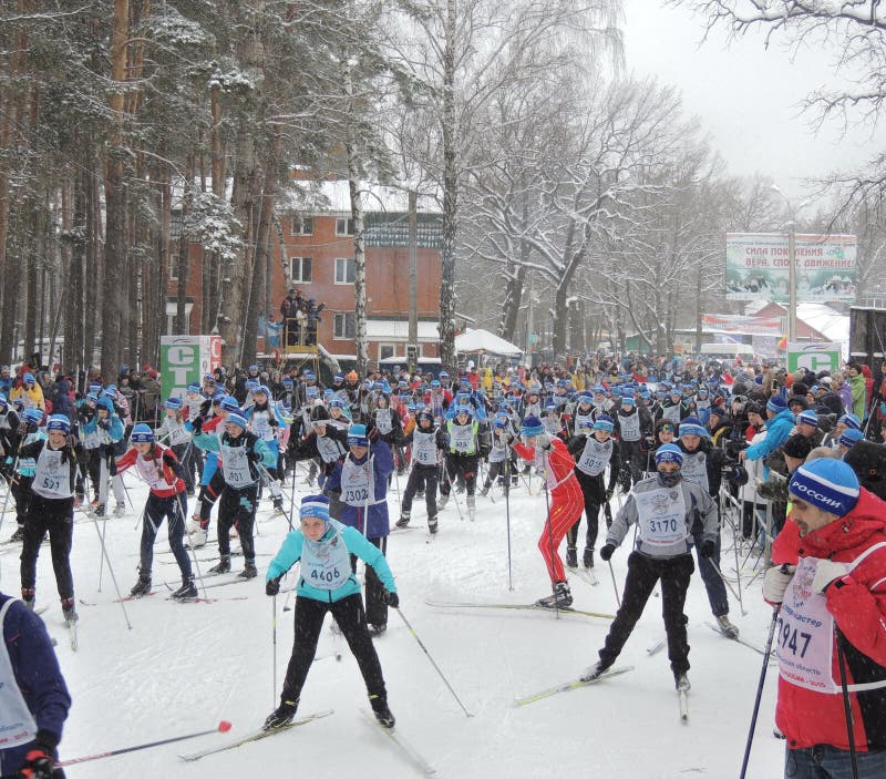 Start Ski Race at a Distance of 5 Km. Editorial Photography - Image of ...