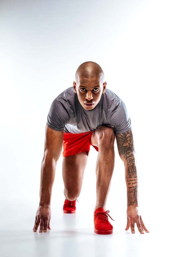 Sportive Bold Man Getting Ready for Running Stock Photo - Image of ...