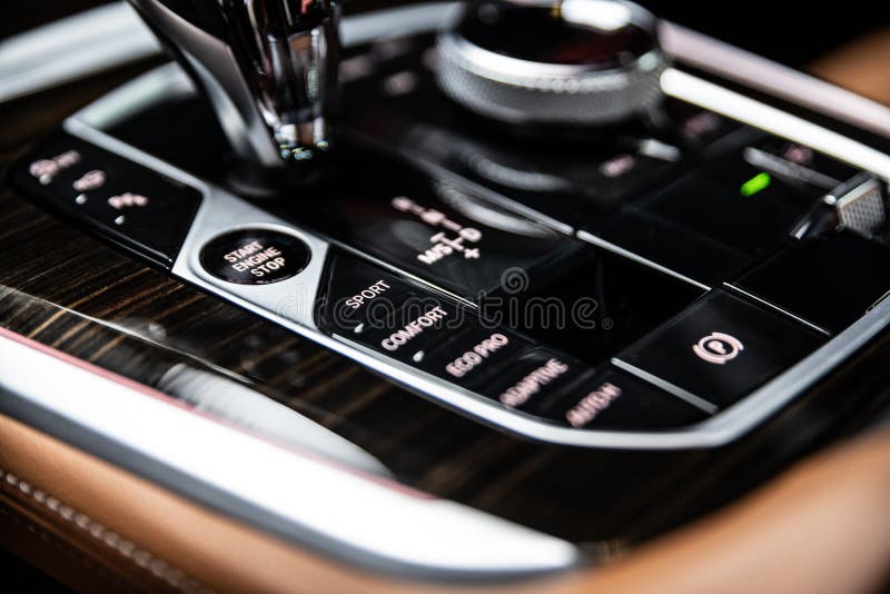 Start and Stop Button on the Cockpit of a Modern Car Next To the Gear ...