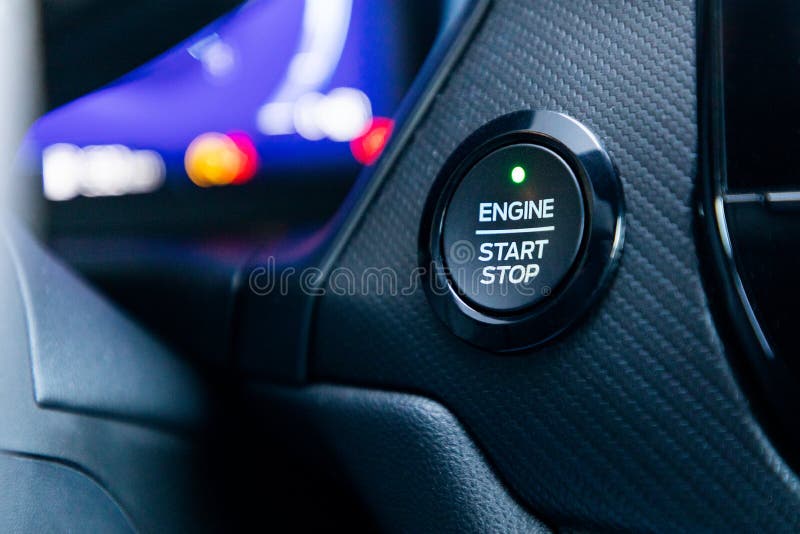 Start-stop button in a car stock image. Image of closeup - 192486359