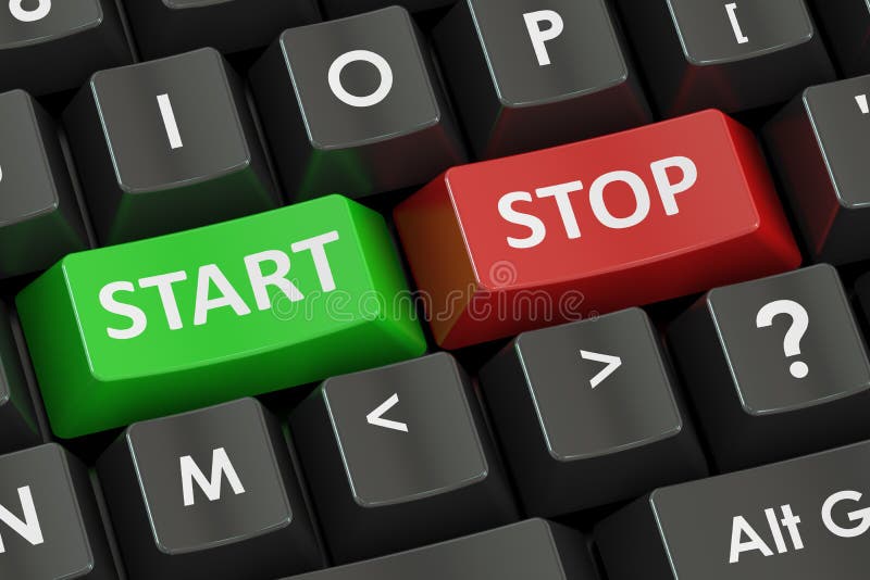 Start and Stop Concept on the Black Keyboard, 3D Rendering Stock ...
