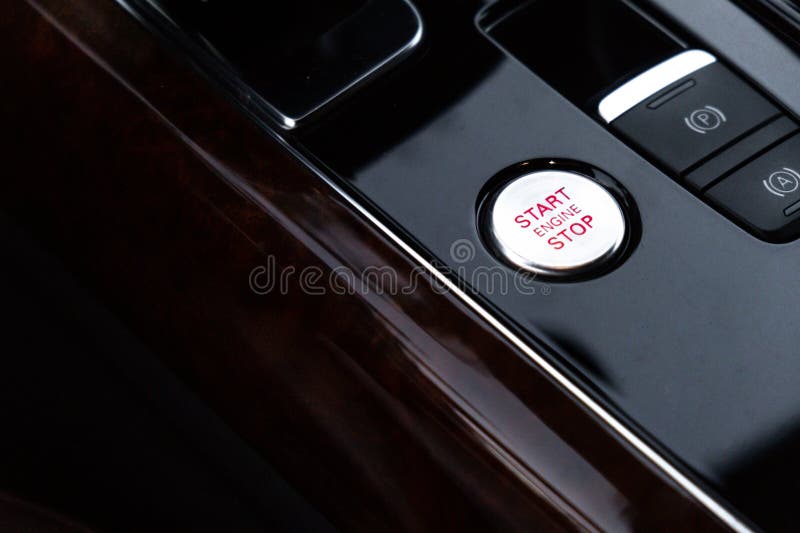 Start Stop Engine Button Interior of Modern Luxury Car. Details of ...