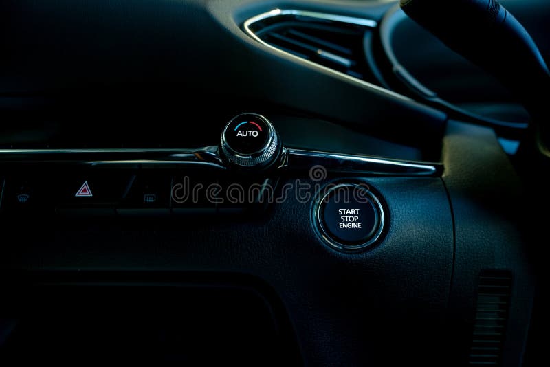 Start Stop Engine Button of Luxury Car. Push Up Button for Start or ...