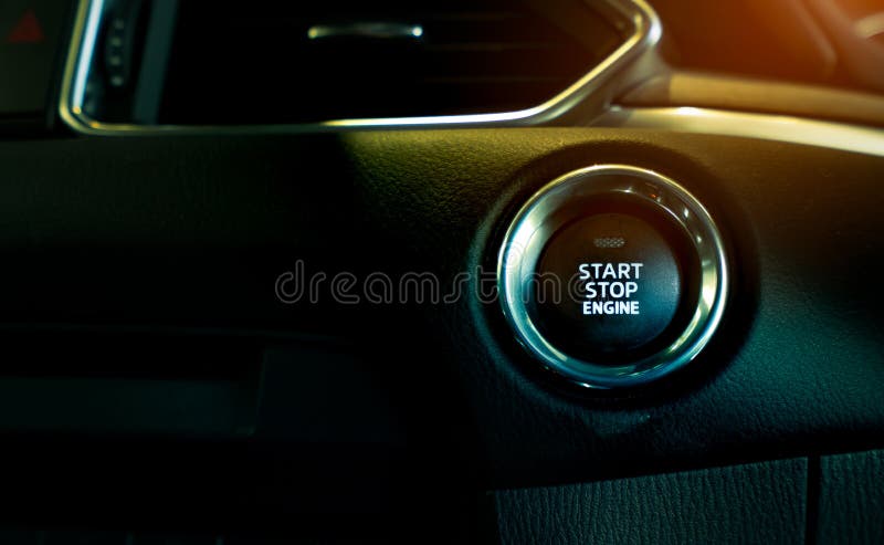 Start Stop Engine Button of Luxury Car. Push Up Button for Start or ...