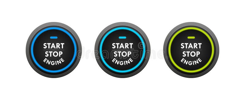 Start Stop Engine Button Set. Engine Starting and Stopping System ...
