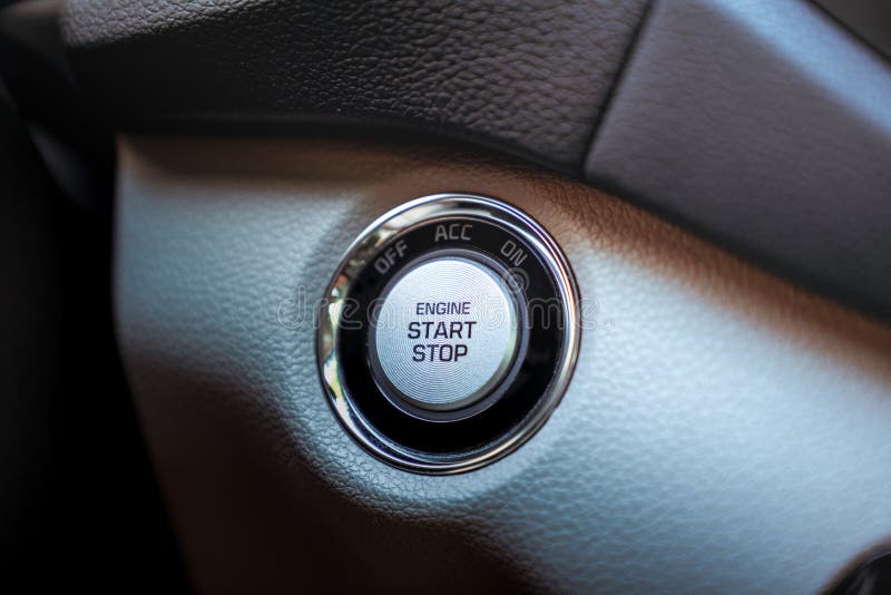 Start Stop Engine Modern New Technology Car Button, Close Up. Stock ...