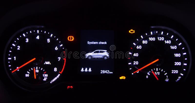 Start of System Check Process in Car Interior and Displaying Data on ...