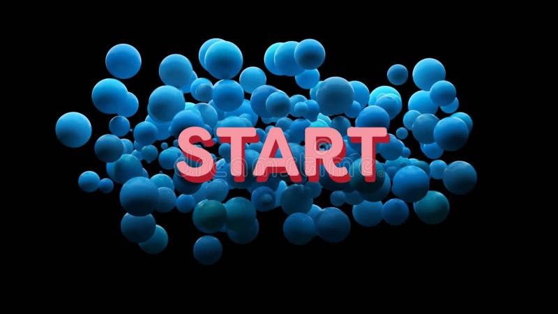 START Text Animation Over Floating Blue Spheres on Black Background ...