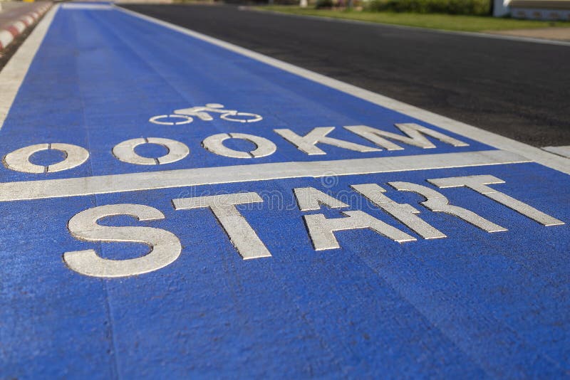 Start Text and Bicycle Symbol on Road. Concept for Planning and ...