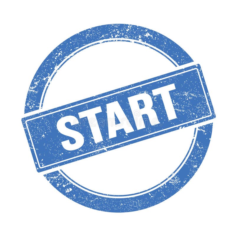 START Text on Blue Grungy Round Stamp Stock Photo - Image of seal ...
