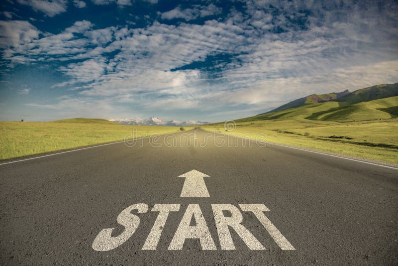 Start text on road stock photo. Image of empty, perspective - 195673352