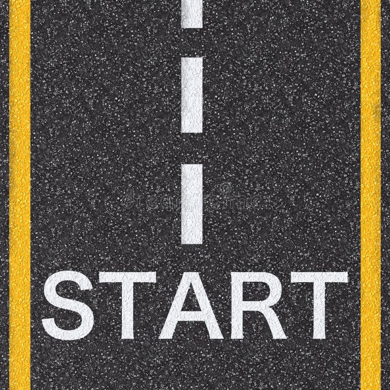 Start Text Top View on Asphalt Road Stock Image - Image of marking ...
