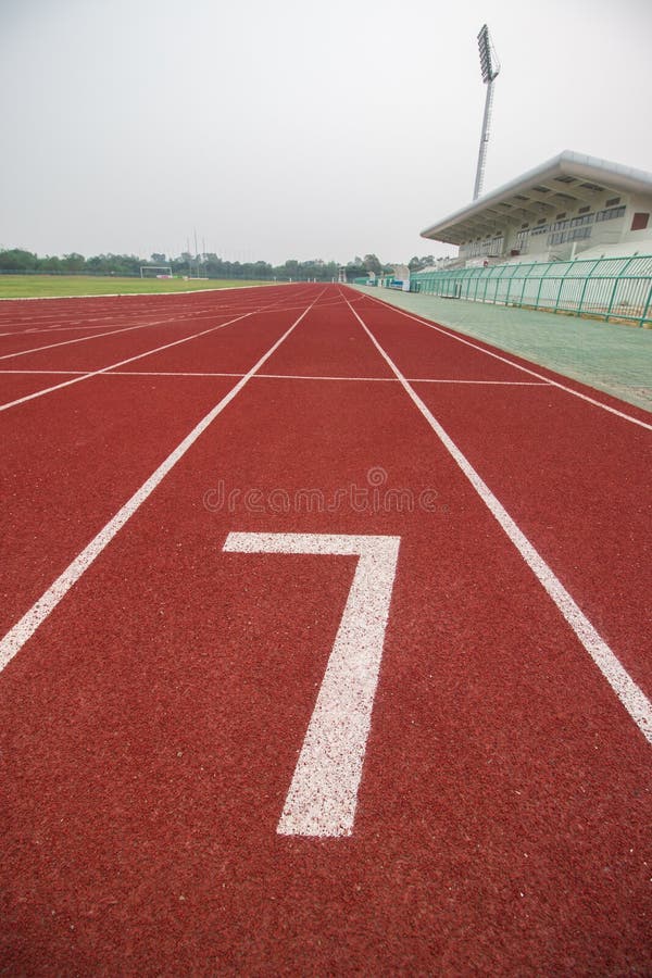 Start Track Number 7 on Red Running Track. Stock Image - Image of ...