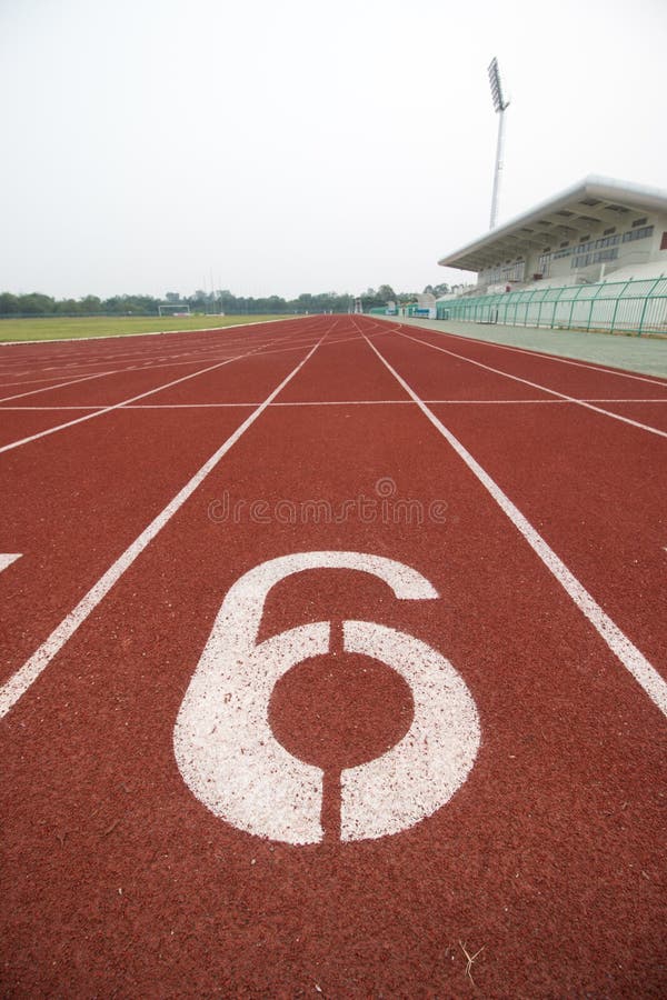 Start Track Number 6 on Red Running Track. Stock Photo - Image of lanes ...