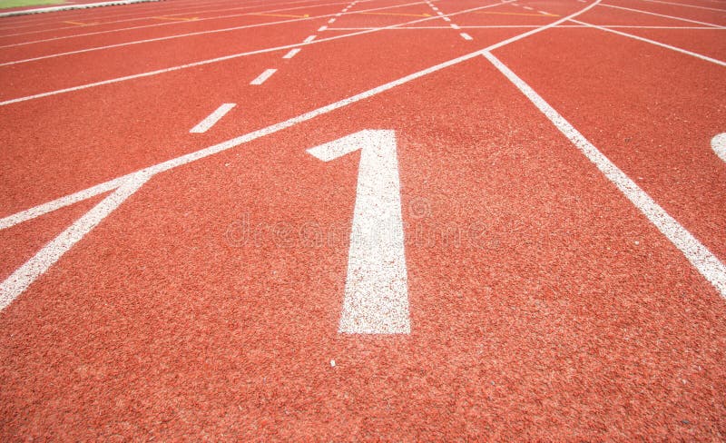 Start Track Number 1 on Red Running Track. Stock Image - Image of lane ...