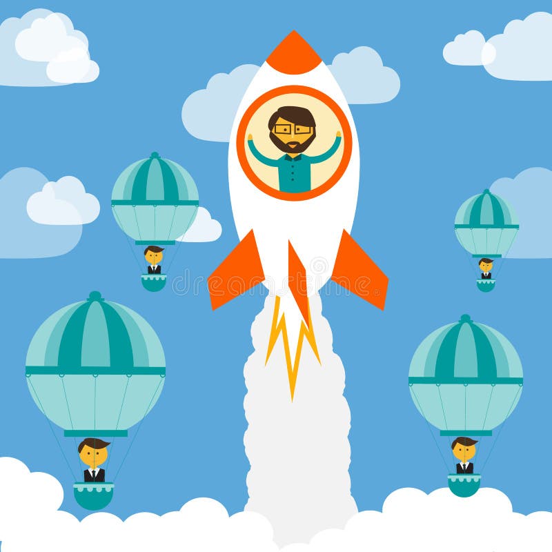 Start Up Business in the Competition with Other Company Vector. Stock ...