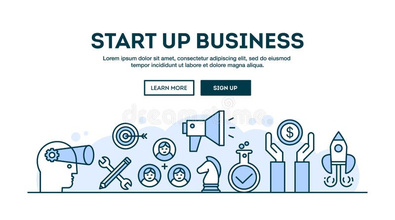 Start Up Business, Concept Header, Flat Design Thin Line Style Stock ...