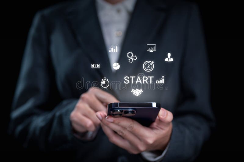 Start Up Business Icon and Partner Connection on Virtual Screen Stock ...