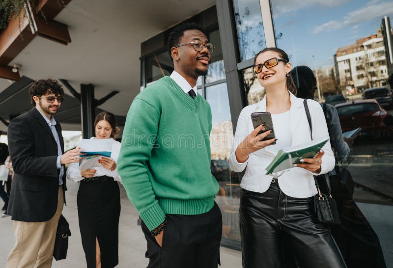 Start-up Business Team in a Candid Discussion at an Outdoor Setting ...