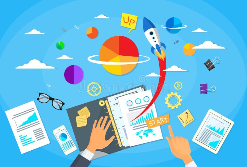 Start Up Concept Businessman Hands Desk New Stock Vector - Illustration ...