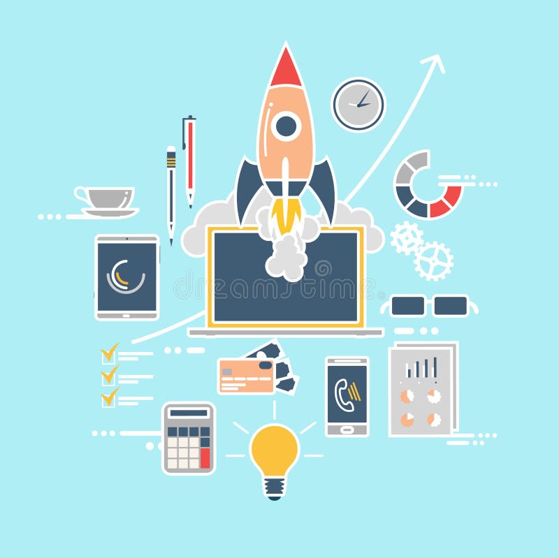 Start Up Concept Design. Outline Flat Illustration Stock Vector ...