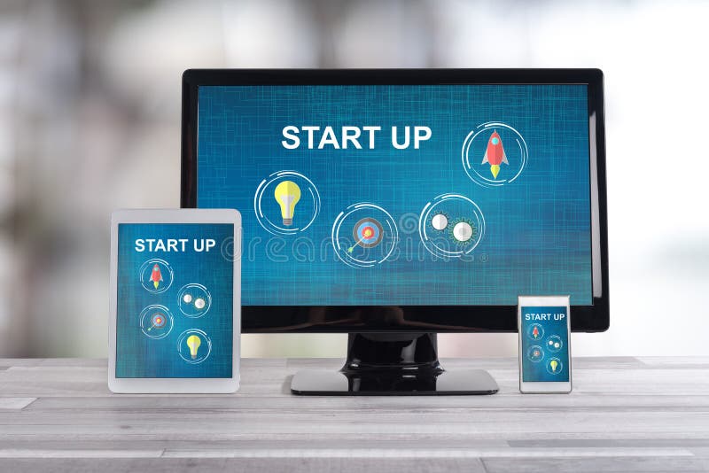 Start Up Concept on Different Devices Stock Photo - Image of start ...