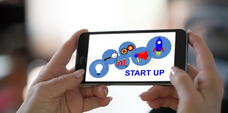 Start Up Concept on a Smartphone Stock Image - Image of hand, teamwork ...