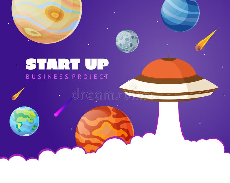 Start Up Concept Space Background with Ufo and Planets. Web Design ...