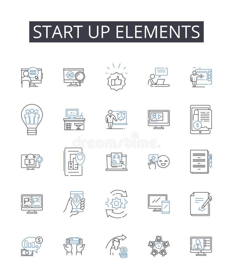Start Up Elements Line Icons Collection. Business Launch, Initial Phase ...