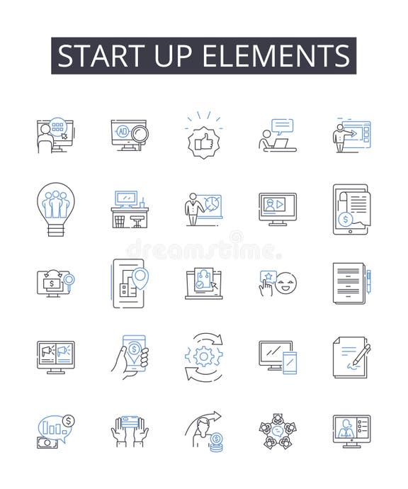 Start Up Elements Line Icons Collection. Business Launch, Initial Phase ...