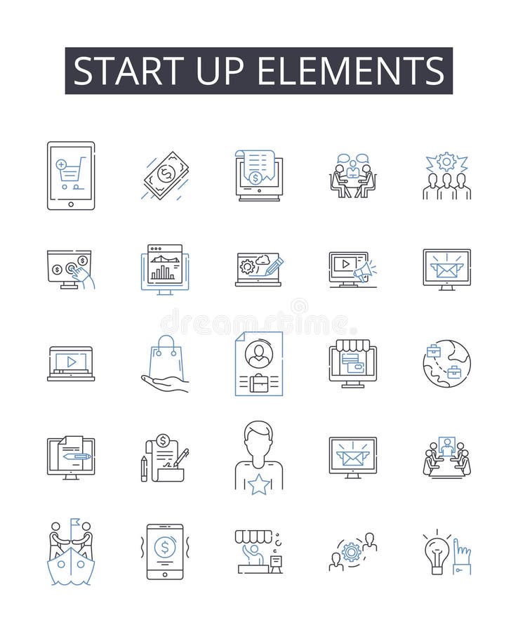 Start Up Elements Line Icons Collection. Energetic, Vibrant, Dynamic ...
