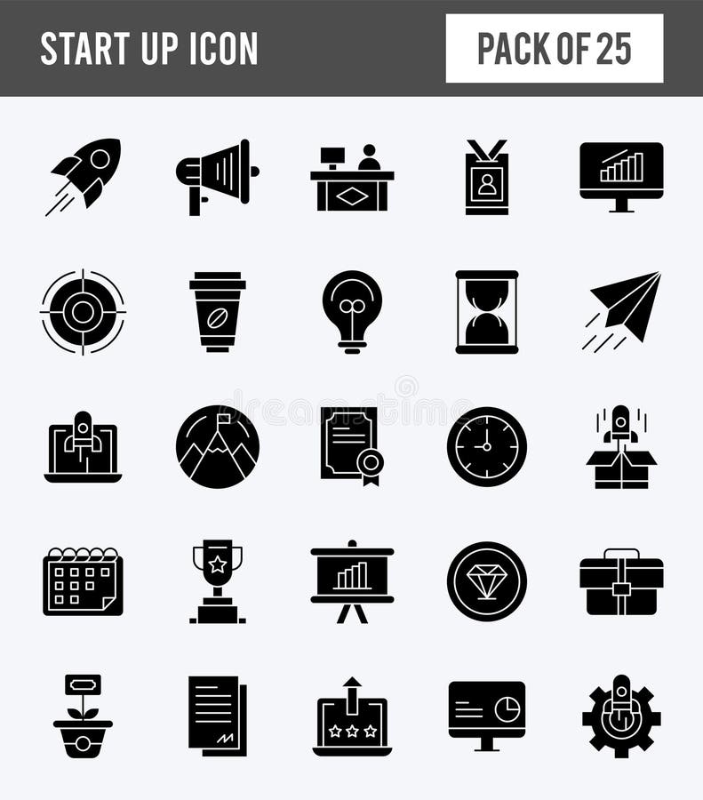 25 Start Up Glyph Icon Pack. Vector Illustration Stock Vector ...
