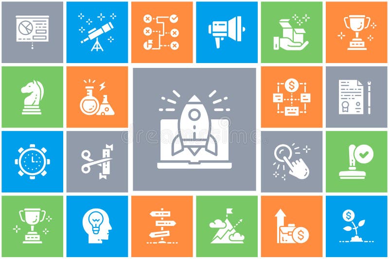 Start Up Icons Set. Time Management, Idea Generation, Presentation ...