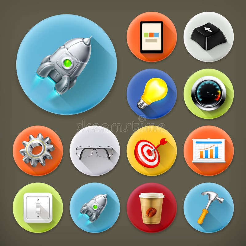 Start Up, Long Shadow Icons Stock Vector - Illustration of element ...