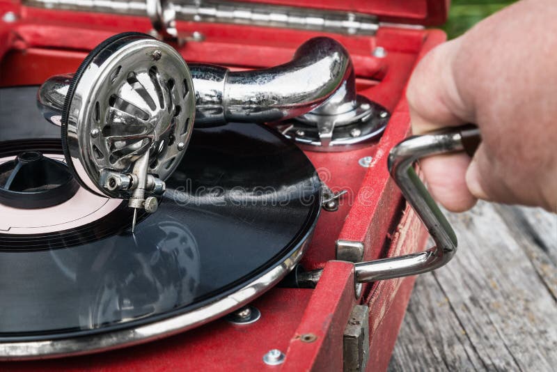 They Start Up an Old Retro Gramophone Stock Photo - Image of archival ...