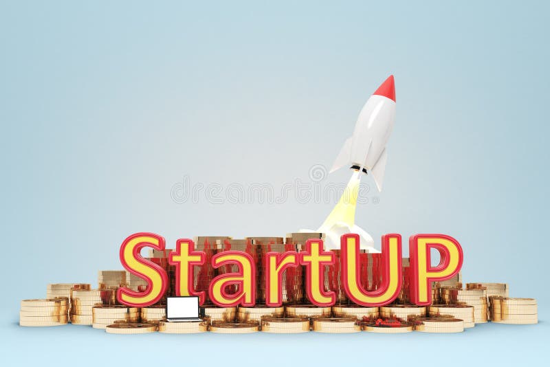Start Up Rocket, Coins, Blue Stock Illustration - Illustration of ...