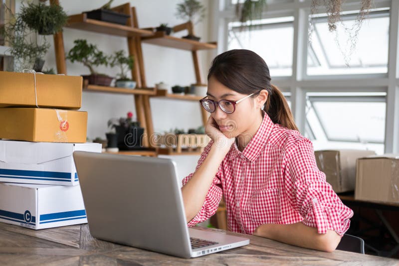 Start Up Small Business Owner Working with Computer at Workplace Stock ...