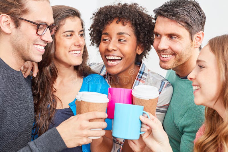 Start-Up Team Celebrates Team Spirit in a Coffee Break Stock Image ...