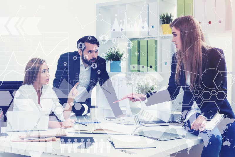 Start Up Team Members in Office, Graphs Stock Illustration ...