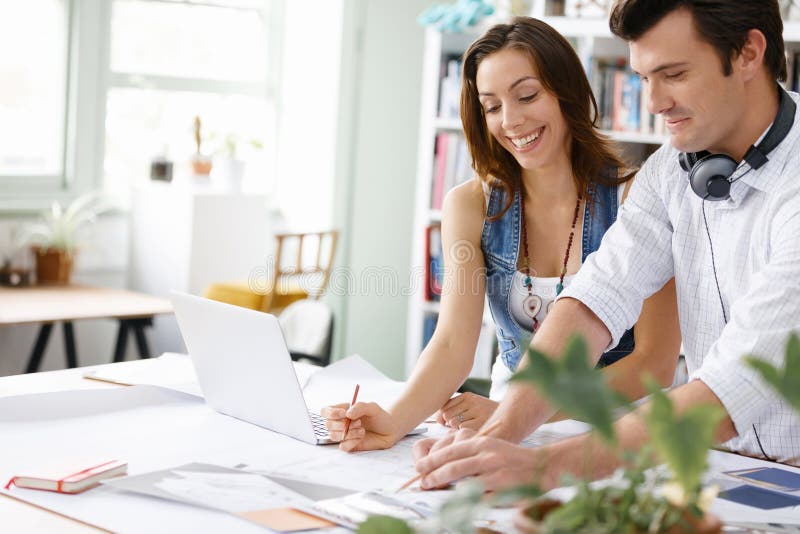 Start-up Team of Two Young People Stock Photo - Image of brainstorming ...